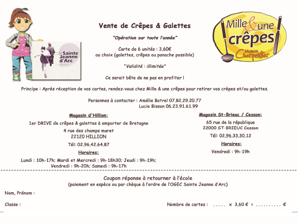 Commande crêpes | École Sainte Jeanne d'Arc